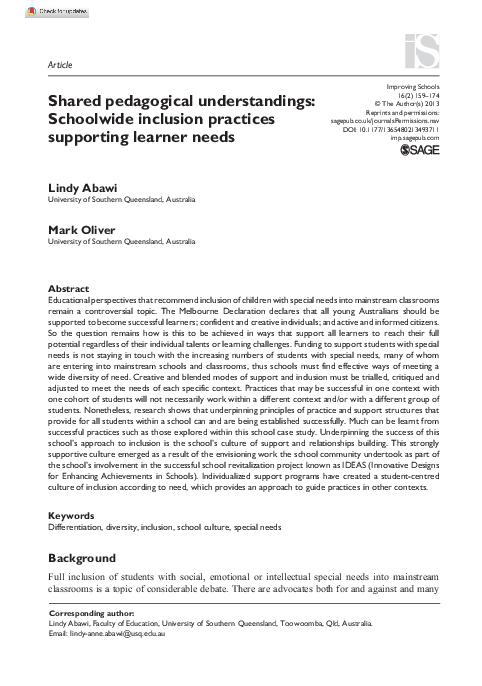 (PDF) Shared pedagogical understandings: Schoolwide inclusion practices supporting learner needs