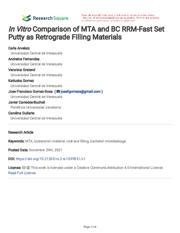(PDF) In Vitro Comparison of MTA and BC RRM-Fast Set Putty as ...
