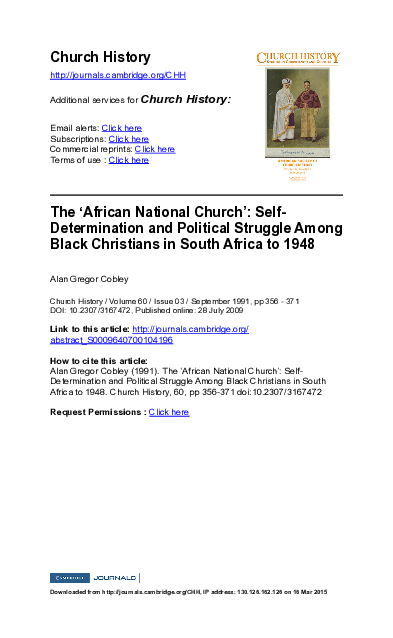 (PDF) The ‘African National Church’: Self-Determination and Political ...