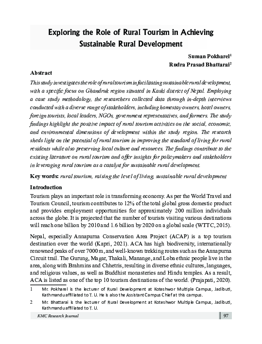 (PDF) Exploring the Role of Rural Tourism in Achieving Sustainable ...