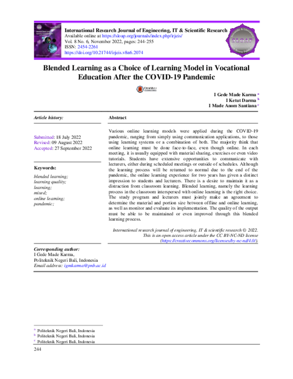 (PDF) Blended Learning as a Choice of Learning Model in Vocational ...