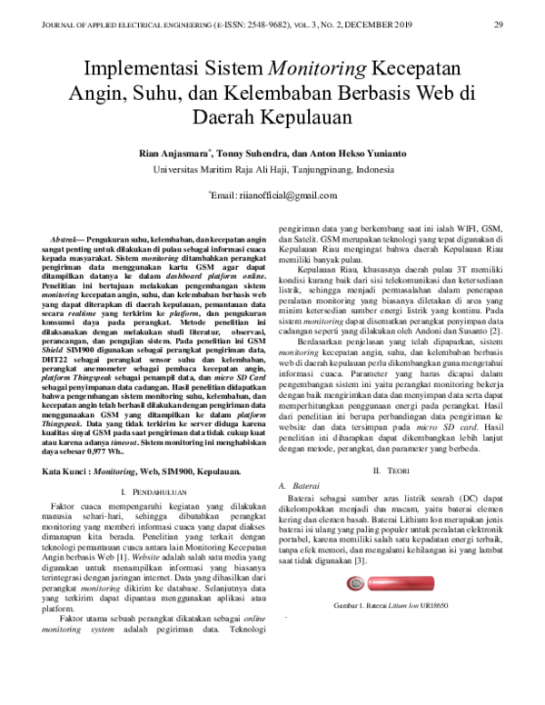(PDF) Implementasi Sistem Monitoring Kecepatan Angin, Suhu, dan Kelembaban Berbasis Web di ...