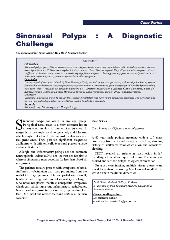 (PDF) Sinonasal Polyps: A Diagnostic Challenge