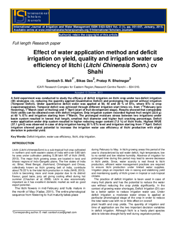 (PDF) Effect of water application method and deficit irrigation on ...