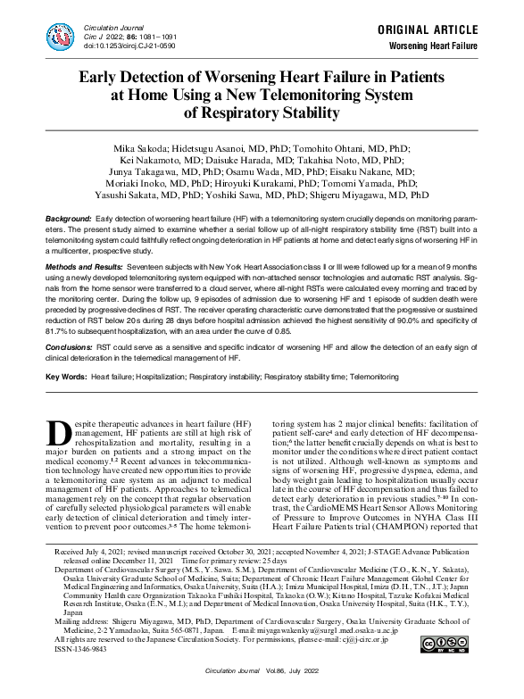 (PDF) Early Detection of Worsening Heart Failure in Patients at Home Using a New Telemonitoring ...