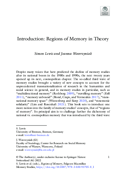 (PDF) Introduction: Regions of Memory in Theory