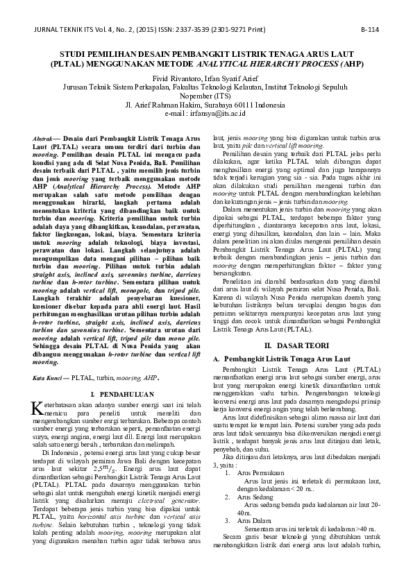 (PDF) Studi Pemilihan Desain Pembangkit Listrik Tenaga Arus Laut (PLTAL ...