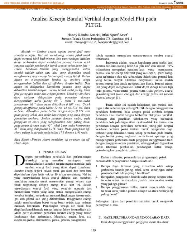 (PDF) Analisa Kinerja Bandul Vertikal dengan Model Plat pada PLTGL