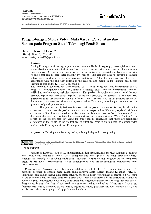 (PDF) UNP Pengembangan Media Video Mata Kuliah Percetakan dan Sablon pada Program Studi ...