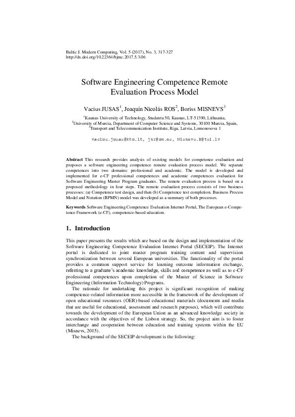 (PDF) Software Engineering Competence Remote Evaluation Process Model