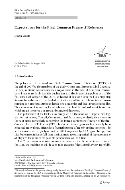 (PDF) Expectations for the Final Common Frame of Reference