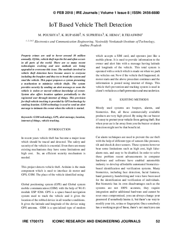 (PDF) Iot Based Vehicle Theft Detection