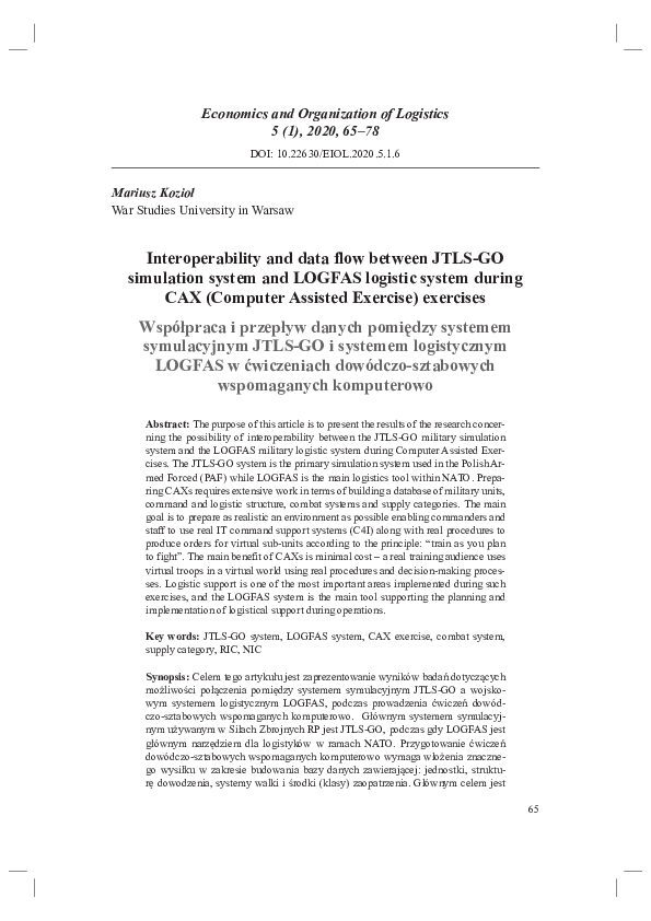 (PDF) Interoperability and data flow between JTLS-GO simulation system ...