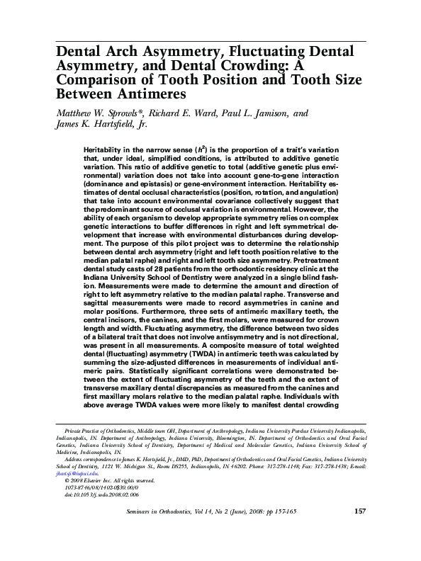 (PDF) Dental Arch Asymmetry, Fluctuating Dental Asymmetry, and Dental ...