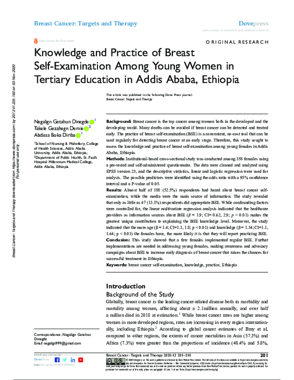 (PDF) Knowledge and Practice of Breast Self-Examination Among Young ...