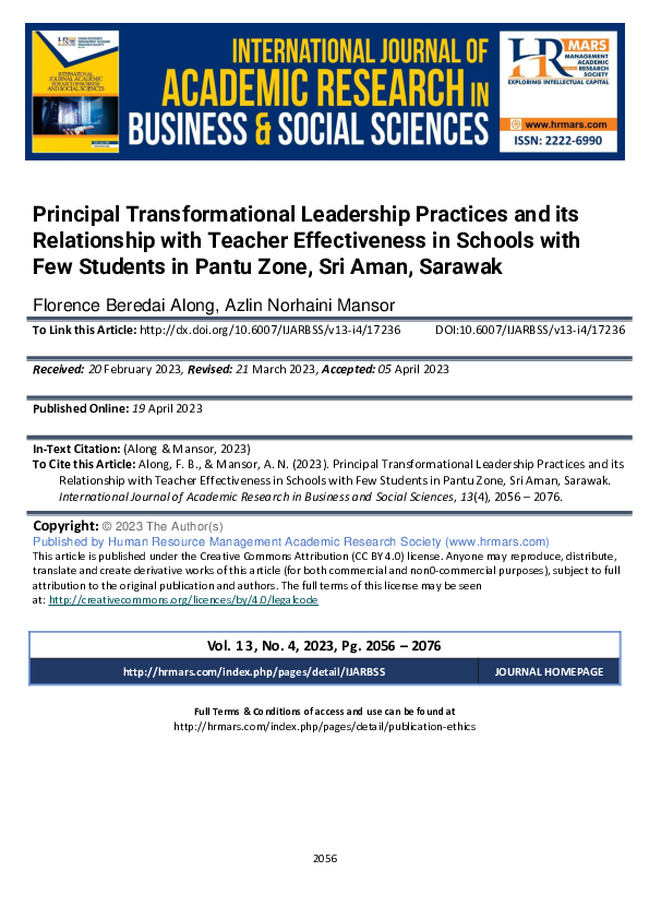 (PDF) Principal Transformational Leadership Practices and its Relationship with Teacher ...