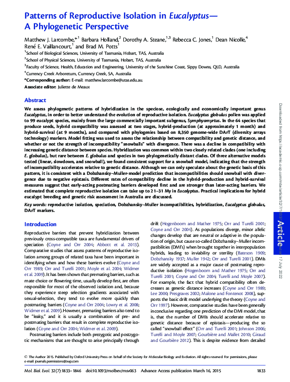 (PDF) Patterns of Reproductive Isolation in Eucalyptus— A Phylogenetic ...