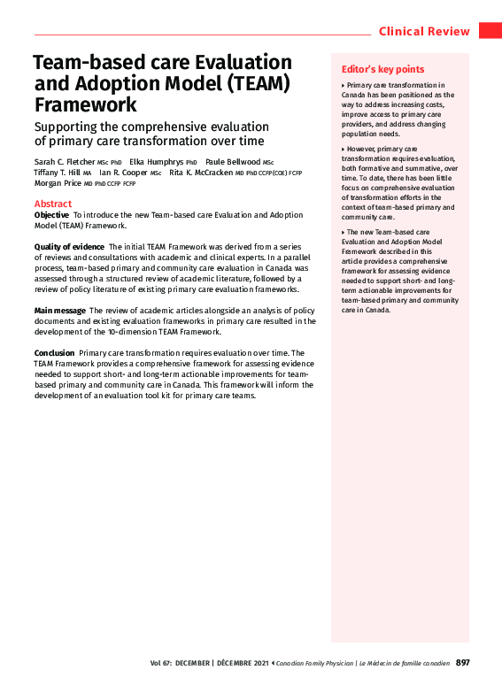 (PDF) Team-based care Evaluation and Adoption Model (TEAM) Framework