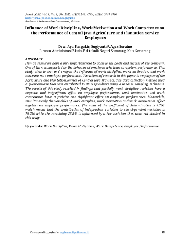 (PDF) Influence of Work Discipline, Work Motivation and Work Competence ...