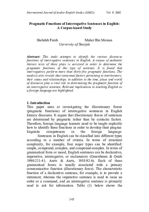 (PDF) Pragmatic Functions of Interrogative Sentences in English: A Corpus-based Study