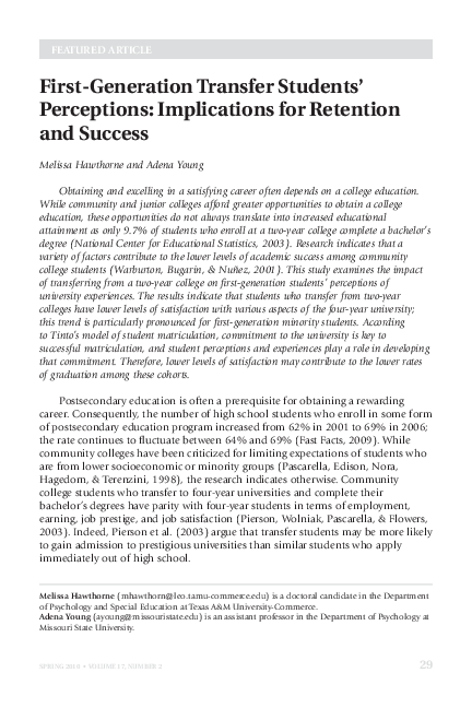 (PDF) First-Generation Transfer Students' Perceptions