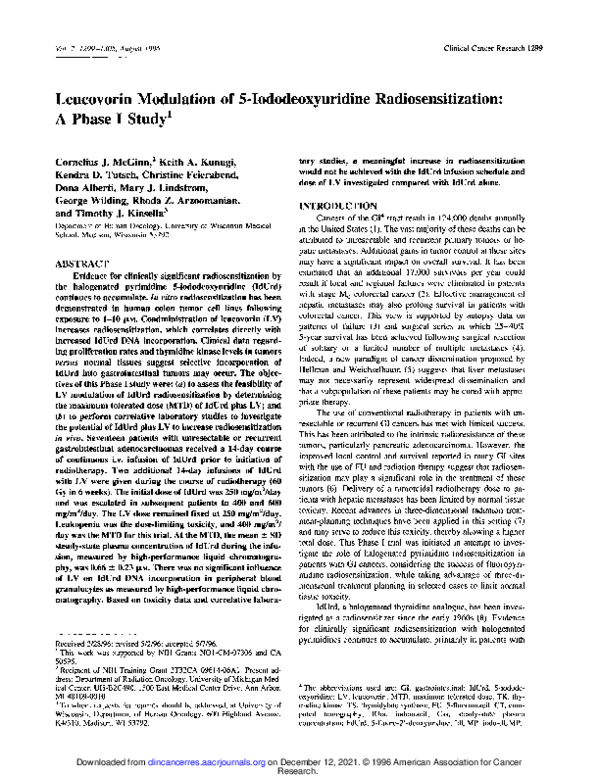 (PDF) Leucovorin modulation of 5-iododeoxyuridine radiosensitization: a ...
