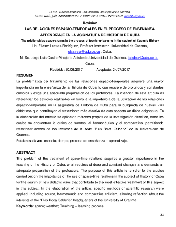 (PDF) Las relaciones espacio-temporales en el proceso de enseñanza-aprendizaje en la asignatura ...