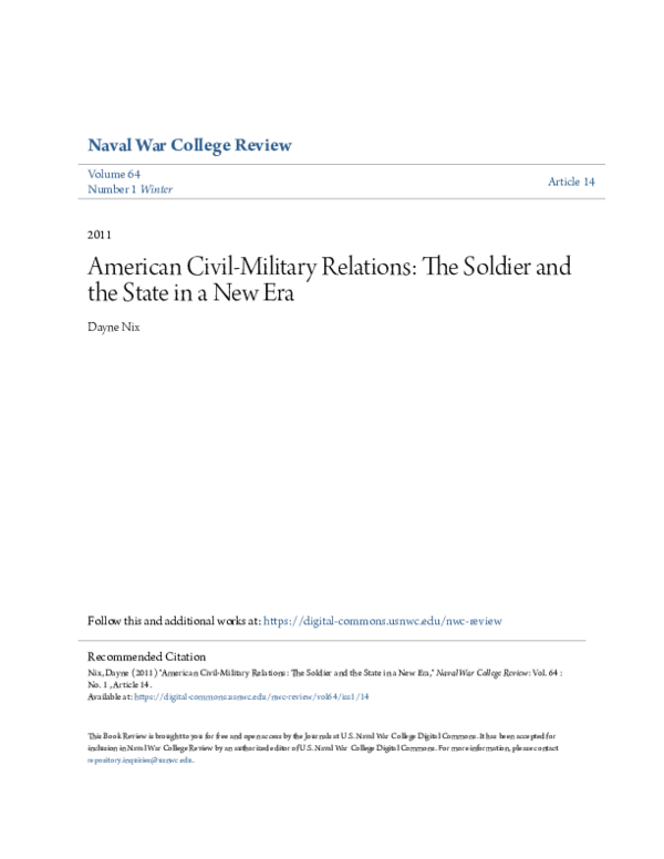 (PDF) American Civil-Military Relations: The Soldier and the State in a ...