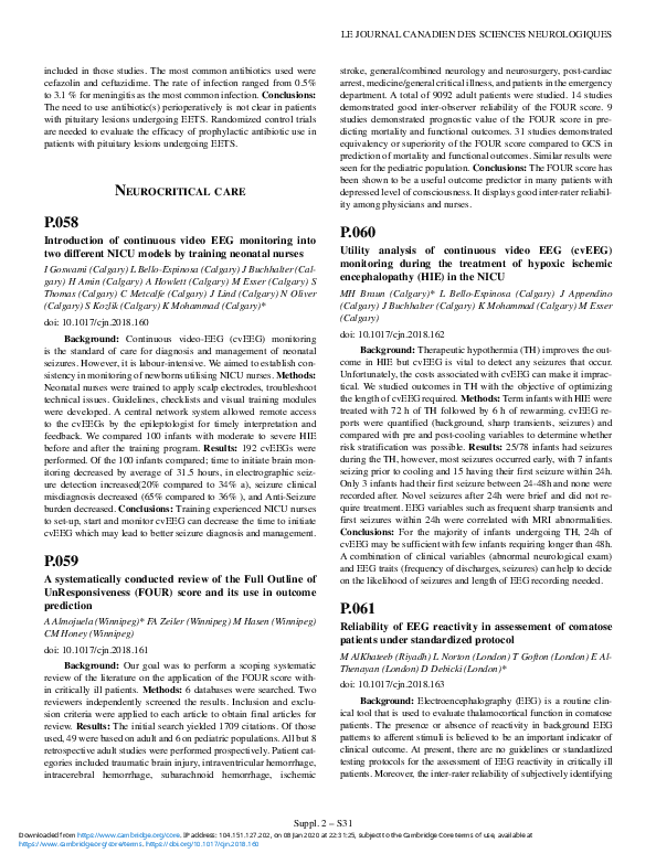 (PDF) P.058 Introduction of continuous video EEG monitoring into two different NICU models by ...