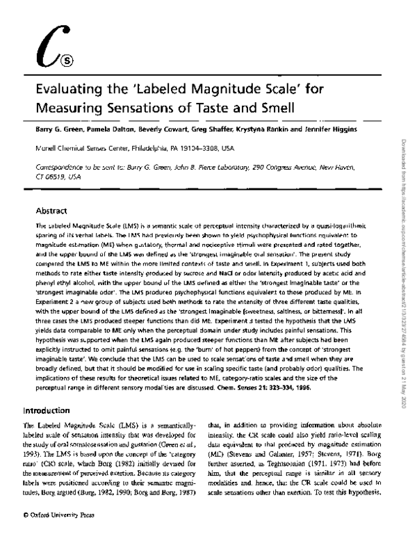 (PDF) Evaluating the ‘Labeled Magnitude Scale’ for Measuring Sensations ...