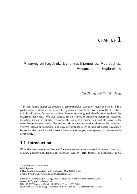 (PDF) A Survey on Keystroke Dynamics Biometrics: Approaches, Advances, and Evaluations