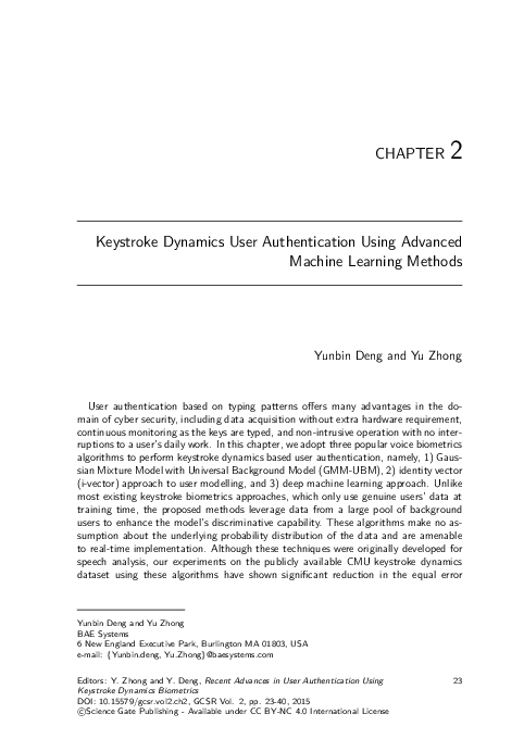 (PDF) Keystroke Dynamics User Authentication Using Advanced Machine Learning Methods