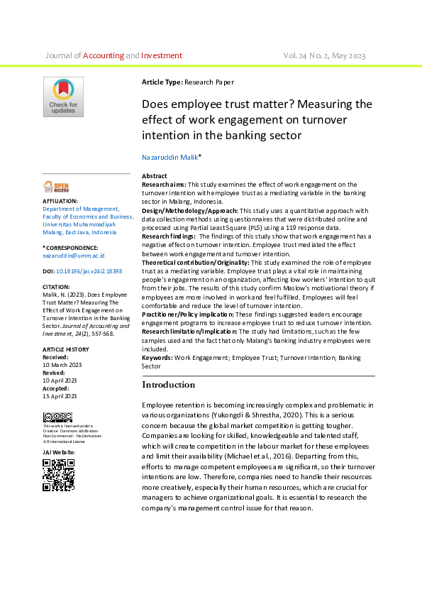 (PDF) Does employee trust matter? Measuring the effect of work ...