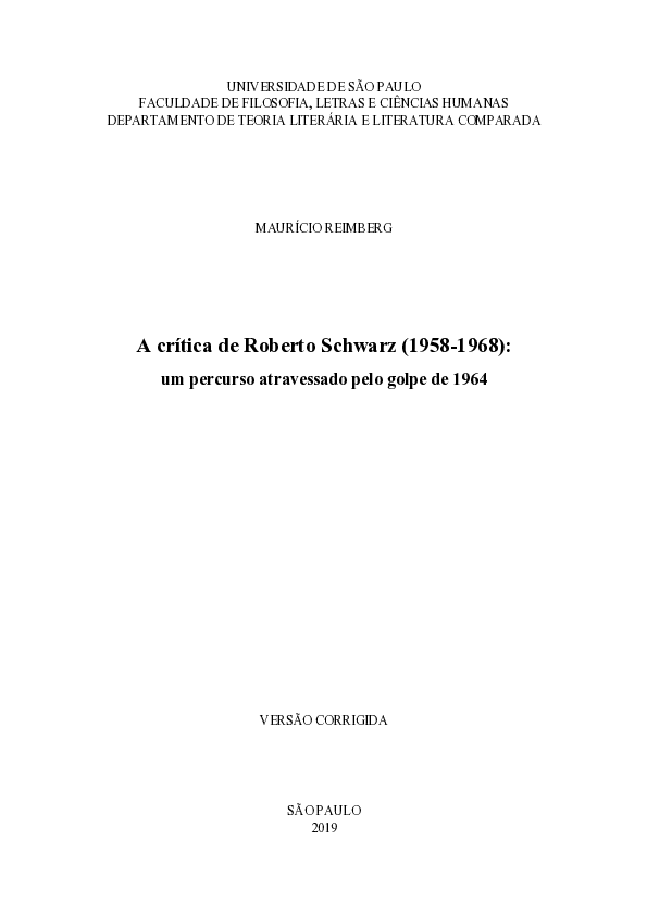 (PDF) A crítica de Roberto Schwarz (1958-1968): um percurso atravessado ...