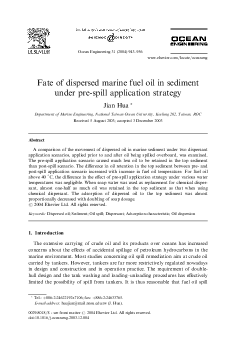 (PDF) Fate of dispersed marine fuel oil in sediment under pre-spill ...