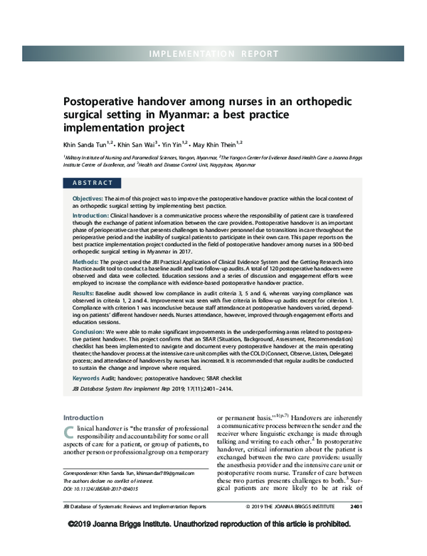 (PDF) Postoperative handover among nurses in an orthopedic surgical ...