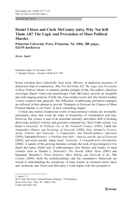 (PDF) Daniel Chirot and Clark McCauley (eds), Why Not Kill Them All ...