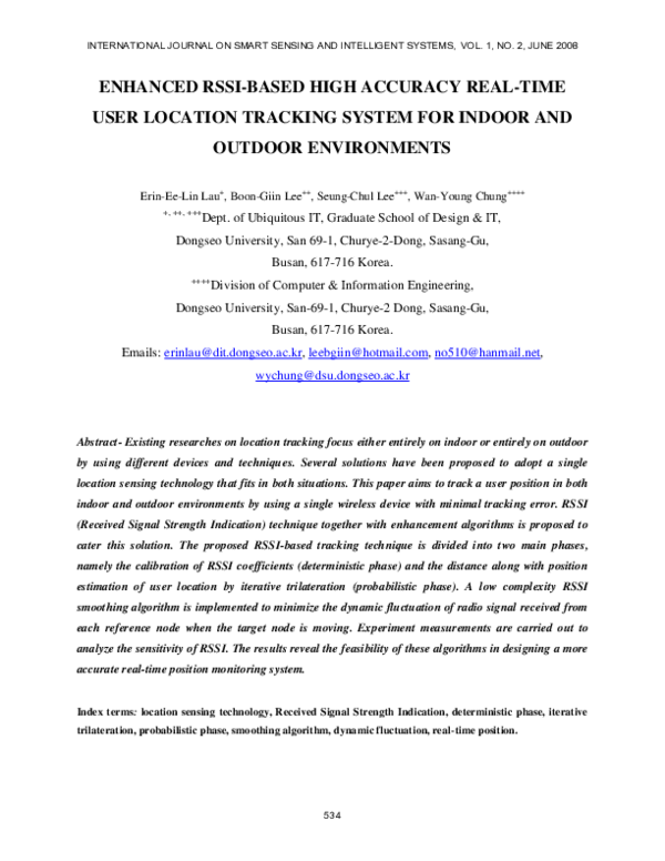 (PDF) Enhanced Rssi-Based High Accuracy Real-Time User Location Tracking System For Indoor And ...