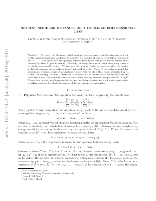 (PDF) Nearest Neighbor Distances on a Circle: Multidimensional Case ...