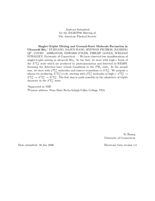 (PDF) Singlet-Triplet Mixing and Ground-State Molecule Formation in ...