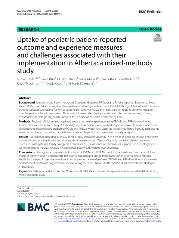 (PDF) Uptake of pediatric patient-reported outcome and experience ...