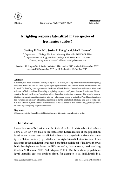 (PDF) Is righting response lateralized in two species of freshwater ...