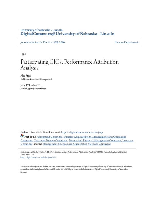 (PDF) Participating GICs: Performance Attribution Analysis | Alec and Beatrix Stais - Academia.edu