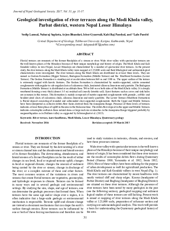 (PDF) Geological investigation of river terraces along the Modi Khola ...