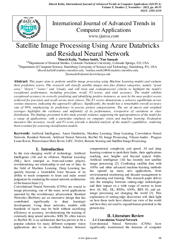 (PDF) Satellite Image Processing Using Azure Databricks and Residual Neural Network | Nathan ...