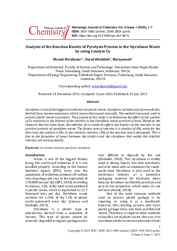 (PDF) Analysis of the Reaction Kinetic of Pyrolysis Process in the ...