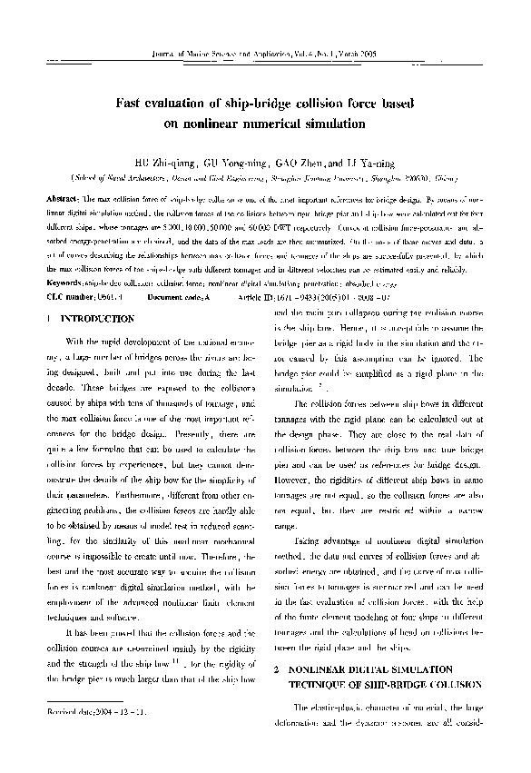 (PDF) Fast evaluation of ship-bridge collision force based on nonlinear ...