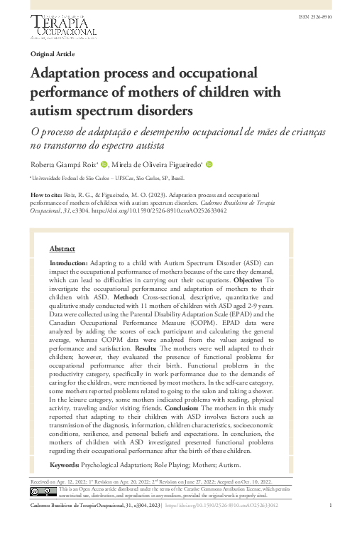 (PDF) Adaptation process and occupational performance of mothers of ...