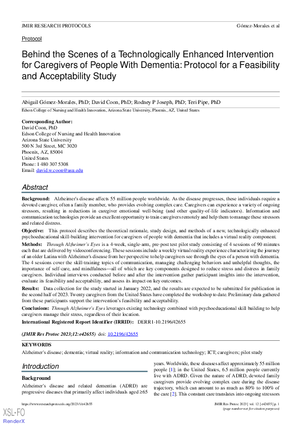 (PDF) Behind the Scenes of a Technologically Enhanced Intervention for Caregivers of People With ...