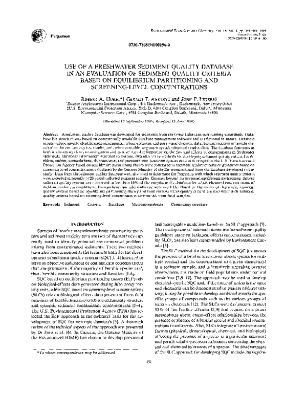 (PDF) Use of a freshwater sediment quality database in an evaluation of sediment quality ...